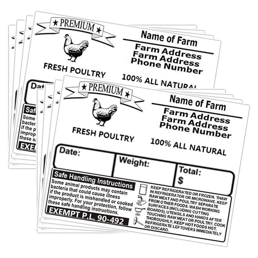 Custom Poultry Freezer Labels 4x2.5 inch with Safe Handling ...
