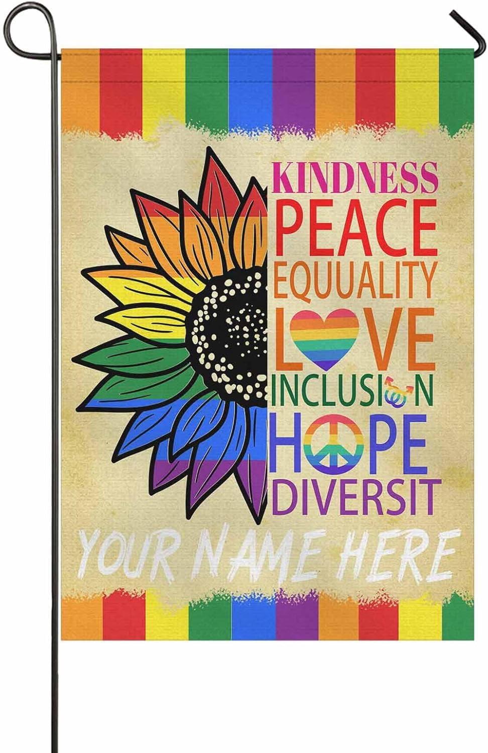 Custom Pride Flag, Rainbow Flower Pattern Flag for Outside, Garden Flag ...