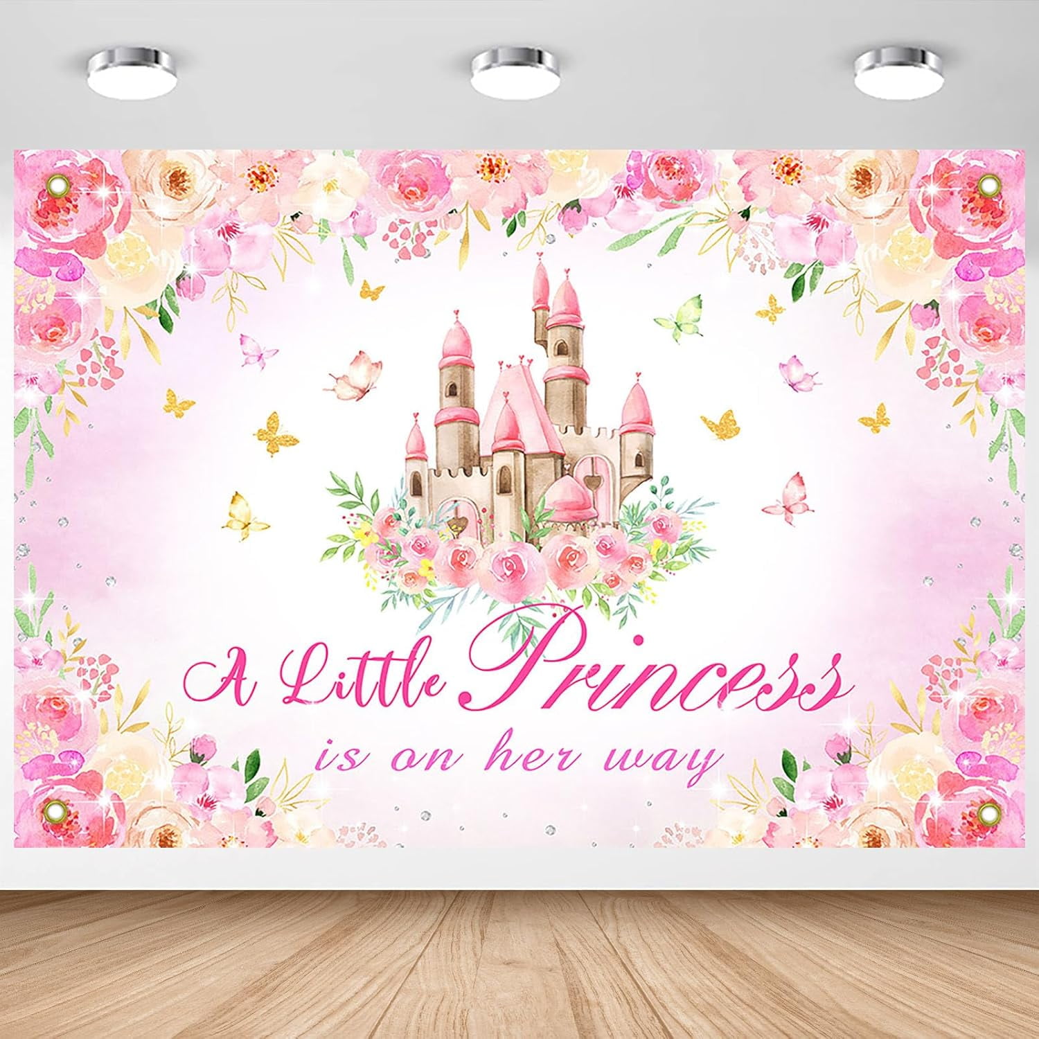 Custom Princess Baby Shower Backdrop for Girls Pink Floral Castle Baby ...