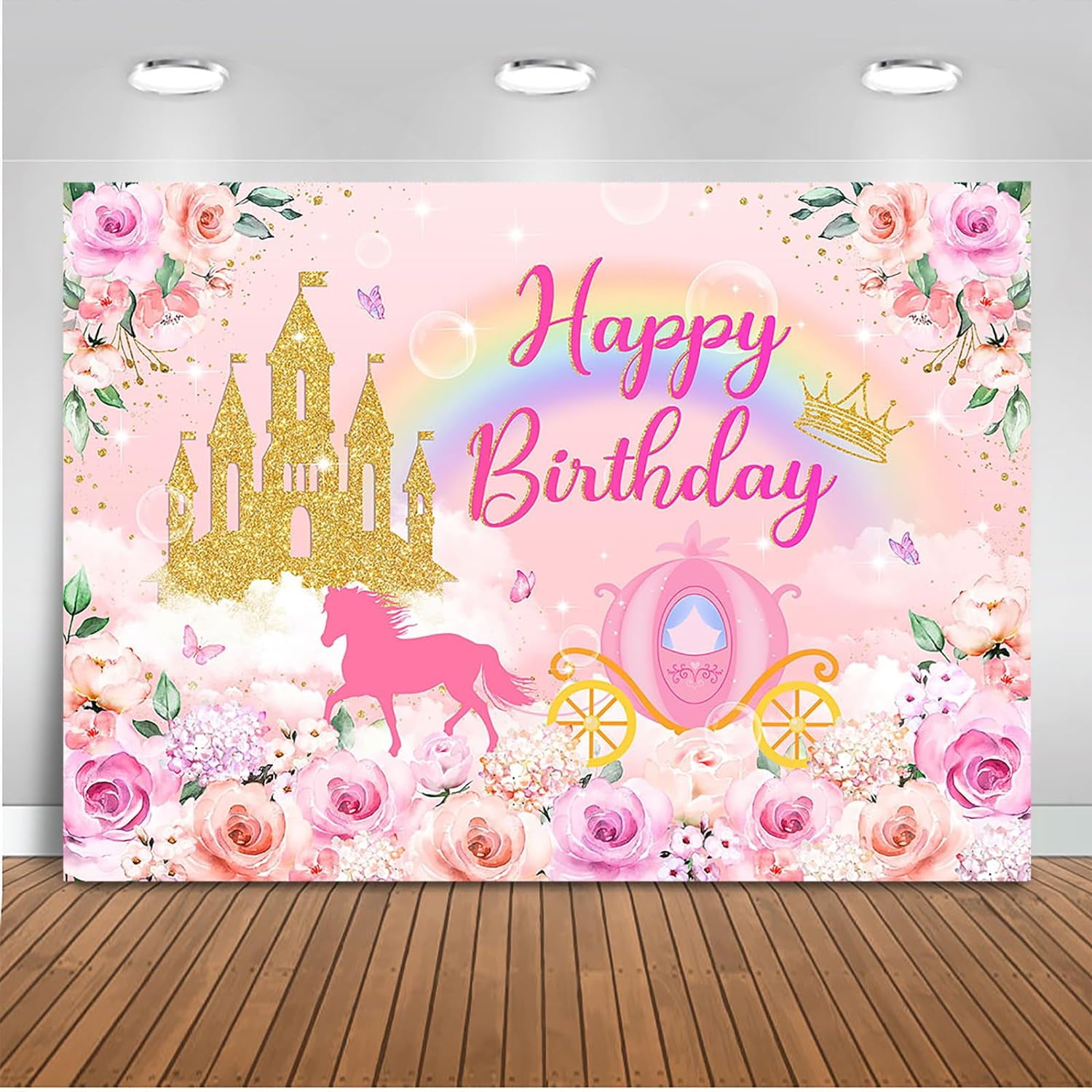 Custom Princess Birthday Backdrop for Girl Pink Princess Birthday Party ...