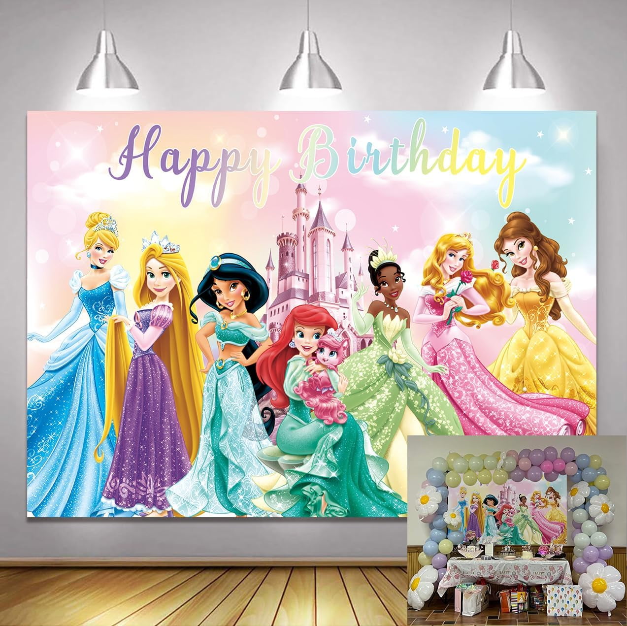 Custom Princess Party Photography Backdrop Princess Happy Birthday ...