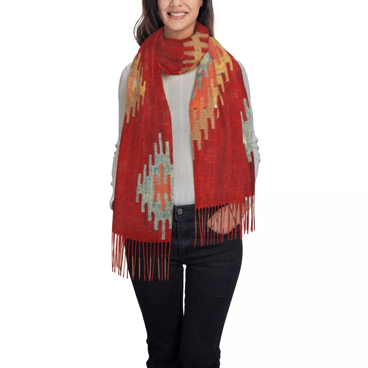 Stylish Turkish Ethnic KilimTassel Scarf Women Winter Warm Shawl Wrap ...