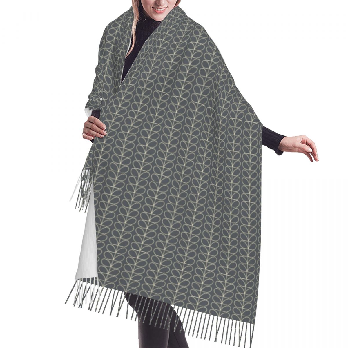 Custom Print Cut Stem Sky Orla Kiely Tassel Scarf Women Winter Fall ...