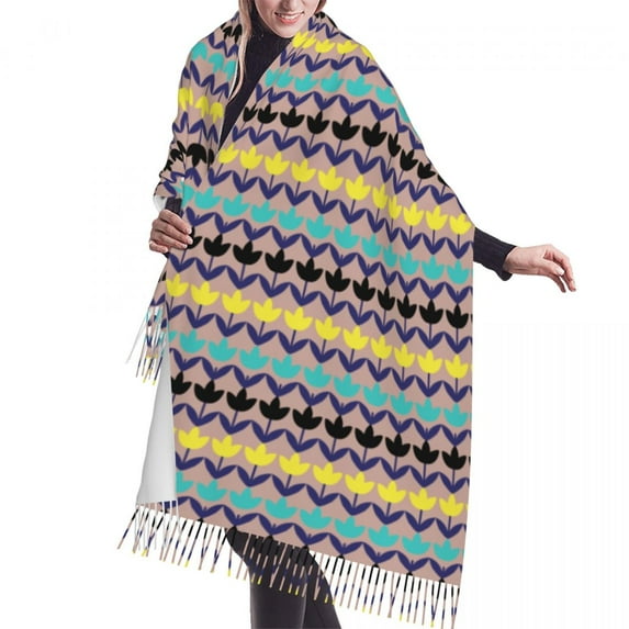 Custom Print Cut Stem Sky Orla Kiely Tassel Scarf Women Winter Fall ...