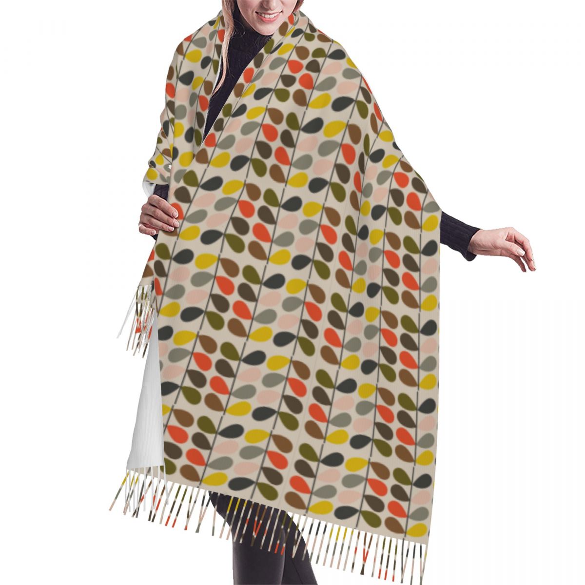Custom Print Cut Stem Sky Orla Kiely Tassel Scarf Women Winter Fall ...