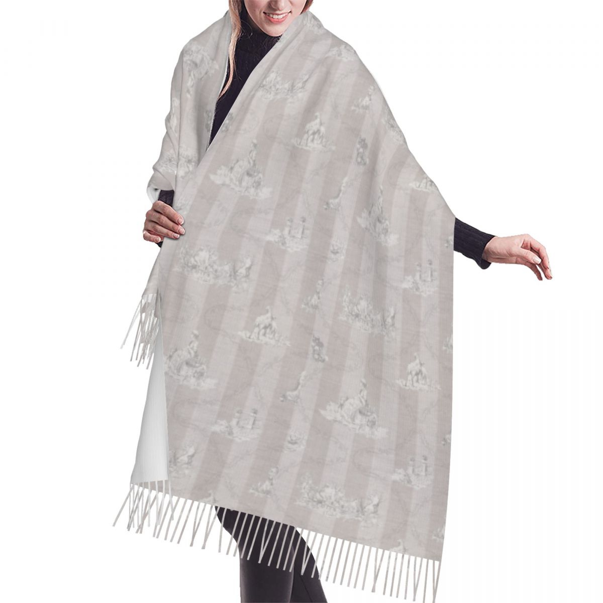 Custom Print French Toile De Jouy Lily Blue Pattern Scarf Women Men ...