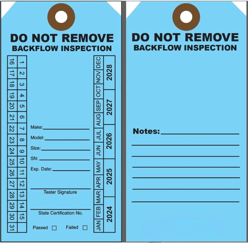 Custom Printed Backflow Inspection Tags – 2 5/8" x 5 1/4" Maintenance ...