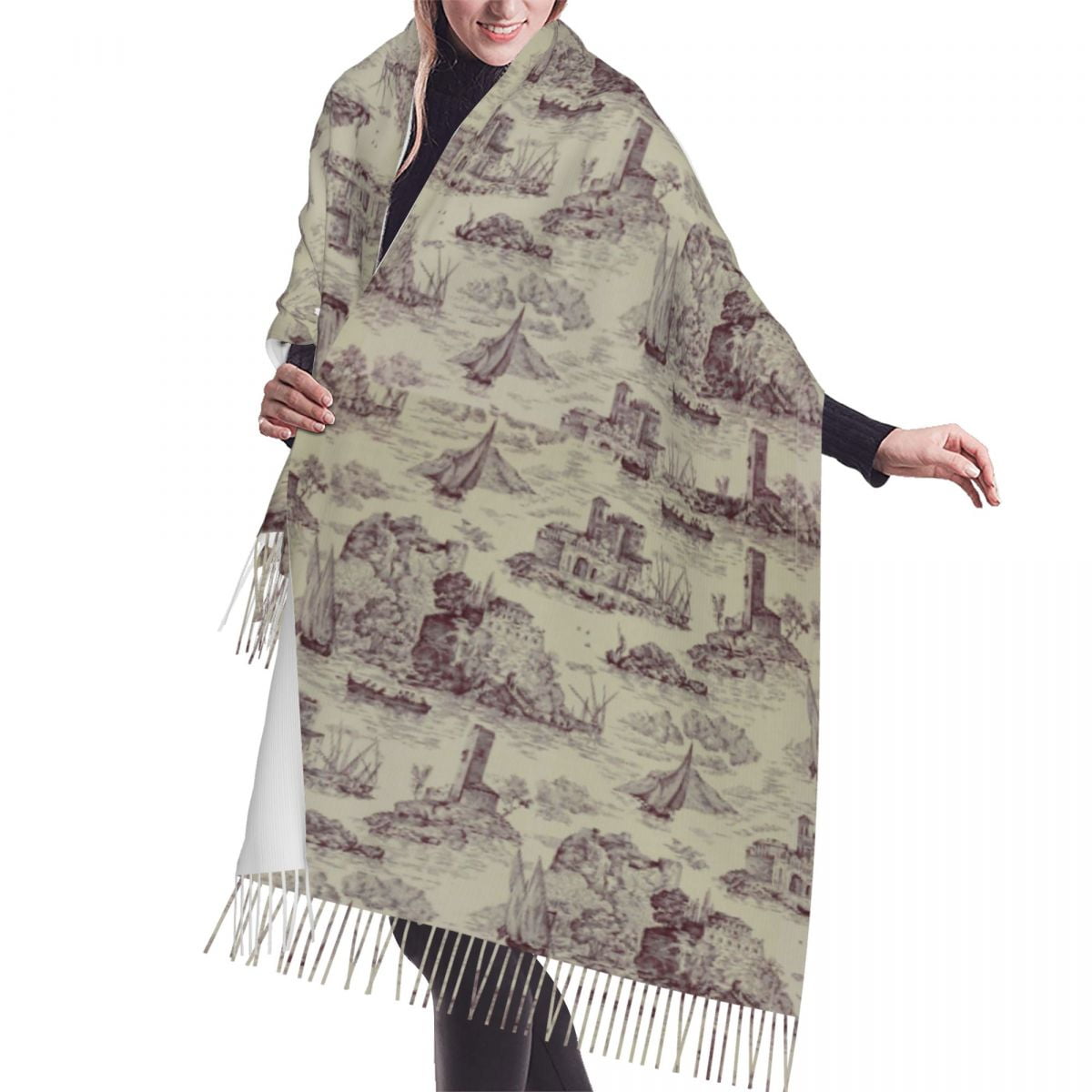 Custom Printed French Toile De Jouy Rochefort Ruby Scarf Women Men ...