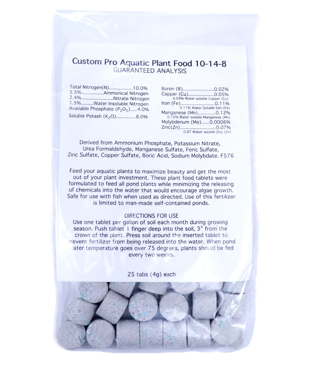 Custom Pro 10-14-8 Aquatic Plant Food Fertilizer 25 Tabs For Ponds ...