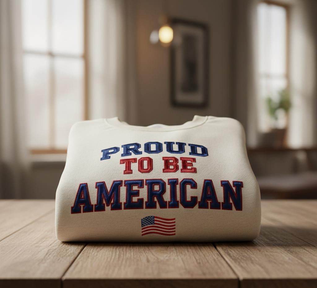 Custom Proud To Be American Sweatshirt, USA Flag Embroidery, Patriotic ...