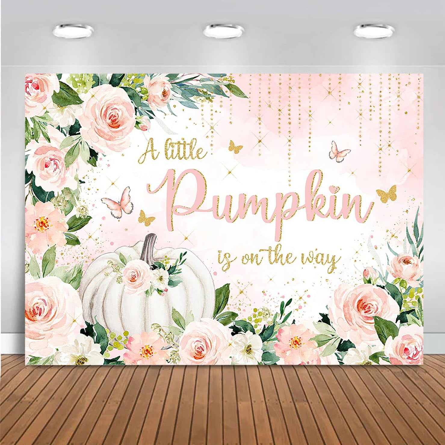 Custom Pumpkin Baby Shower Backdrop Pink Floral Little Pumpkin Baby Shower Decorations for Girls ...