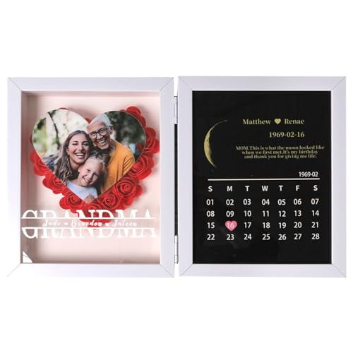 Custom Real Moon Phase Shadow Box for Mom Personalized Flower Photo ...