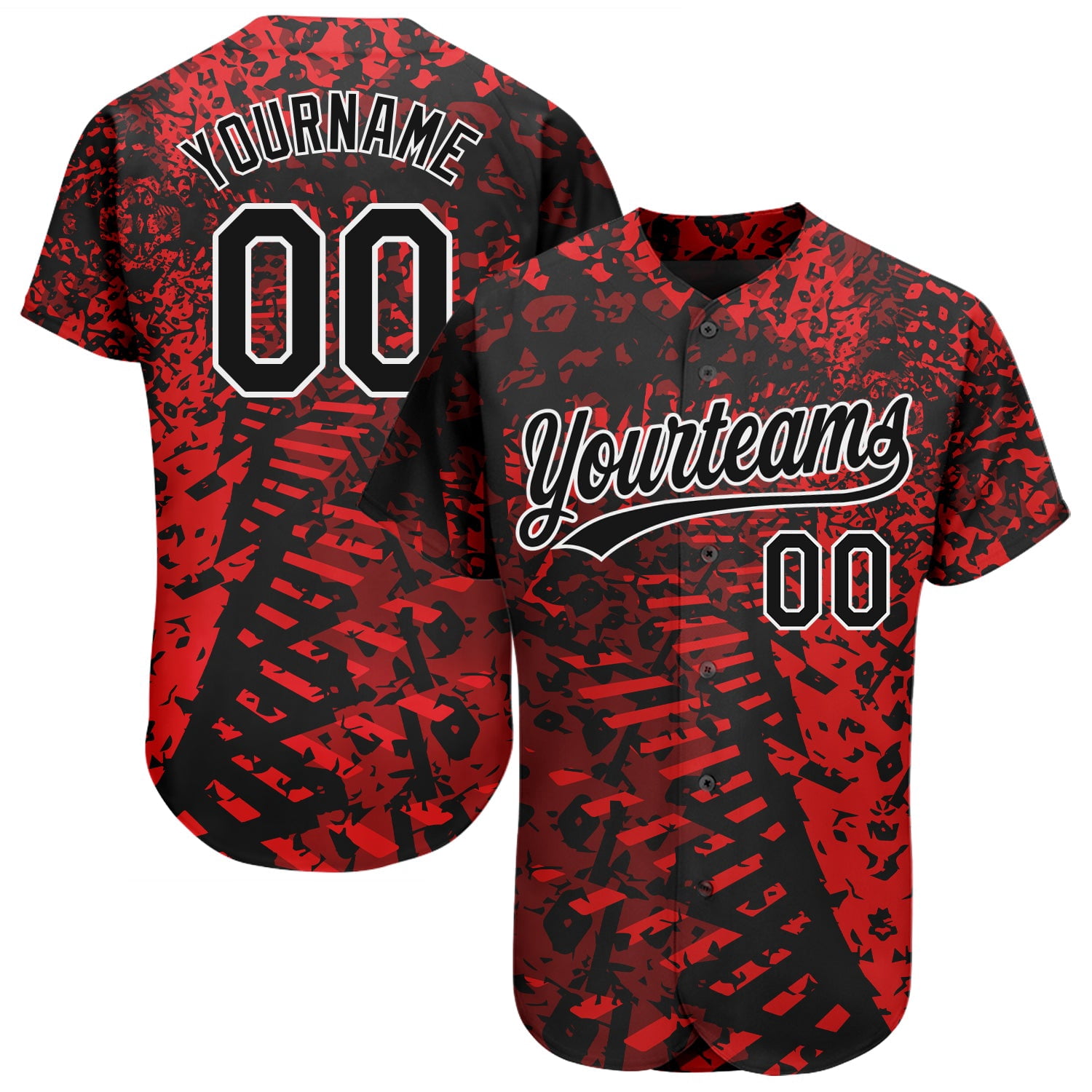 Custom Red Black-White 3D Pattern Design Authentic Baseball Jersey ...