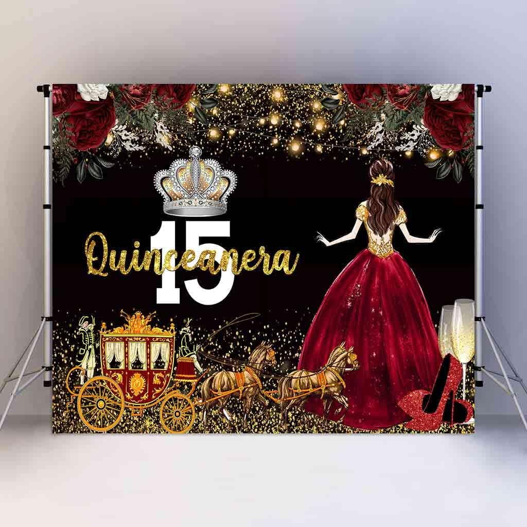 Custom Red Dress Rose Flower Backdrops Quinceanera Birthday Backdrop ...