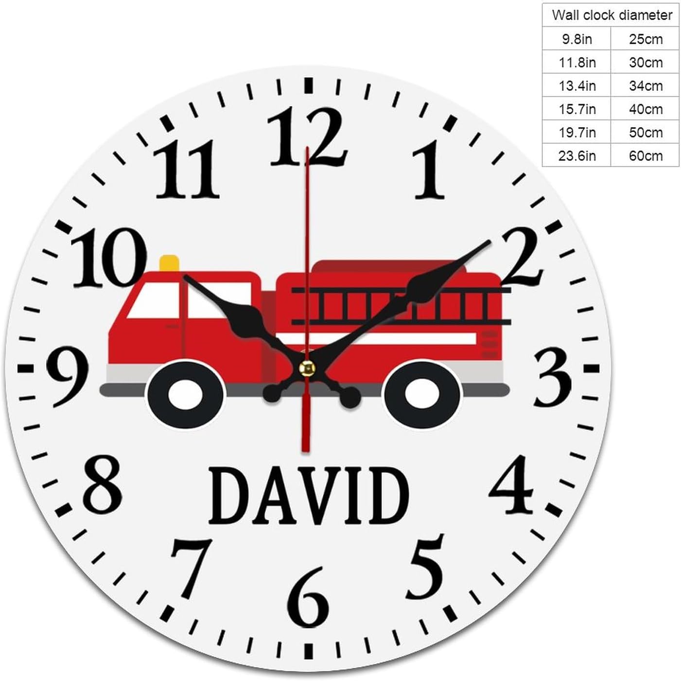 Custom Red Fire Truck Clock Pvc, Personalized Child Name Wall Clock ...