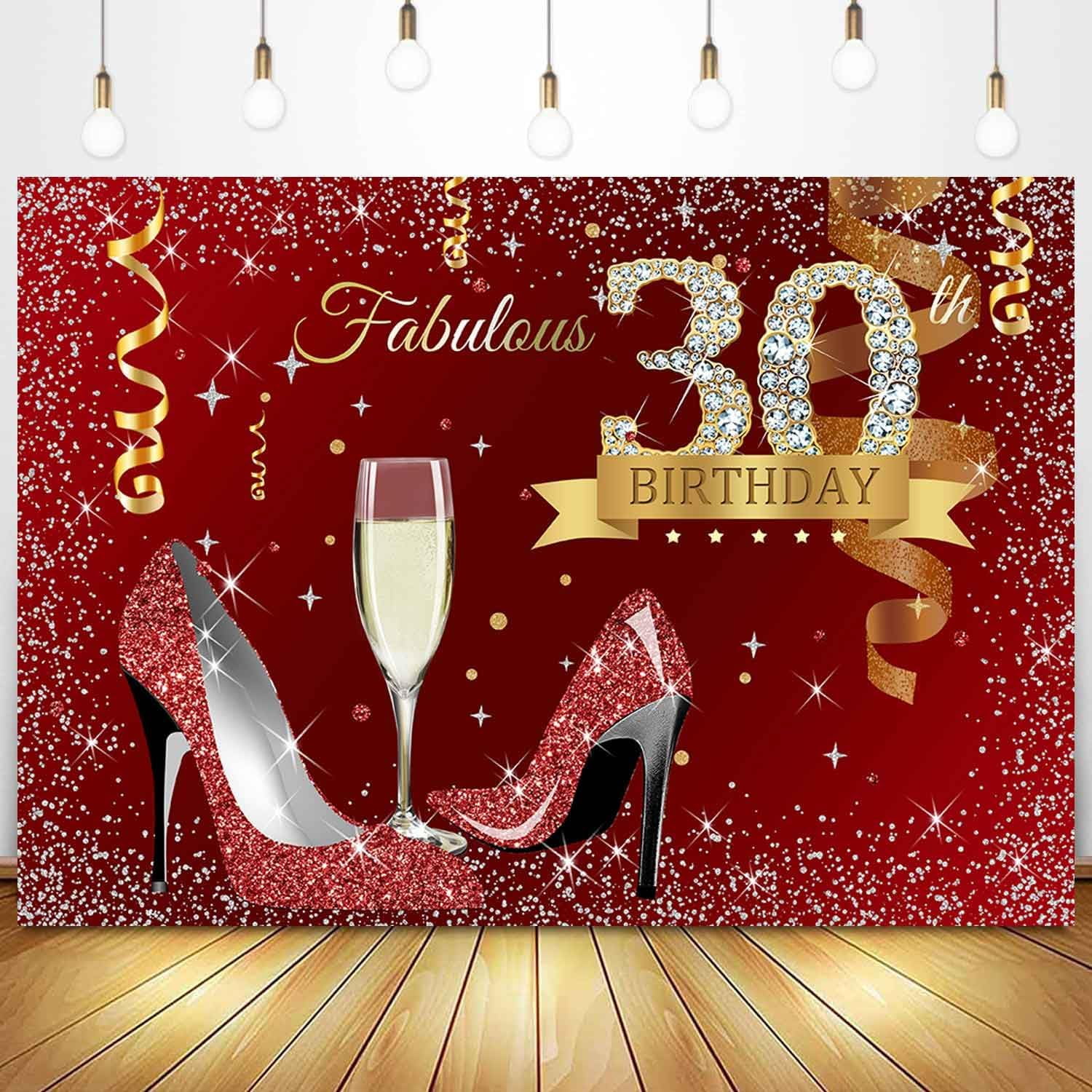 Custom Red Gold 30th Birthday Backdrop 30 Year Old Birthday Decorations ...