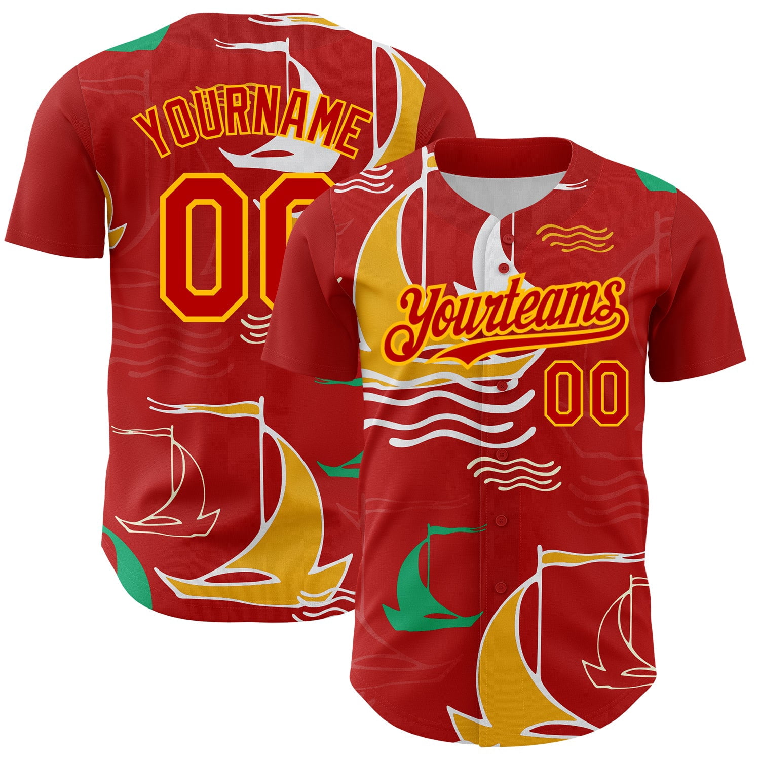 Custom Red Gold 3D Pattern Design Sailing Boats Authentic Baseball ...