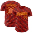Custom Red Gold 3D Pattern Design Slant Lines Authentic Baseball Jersey ...
