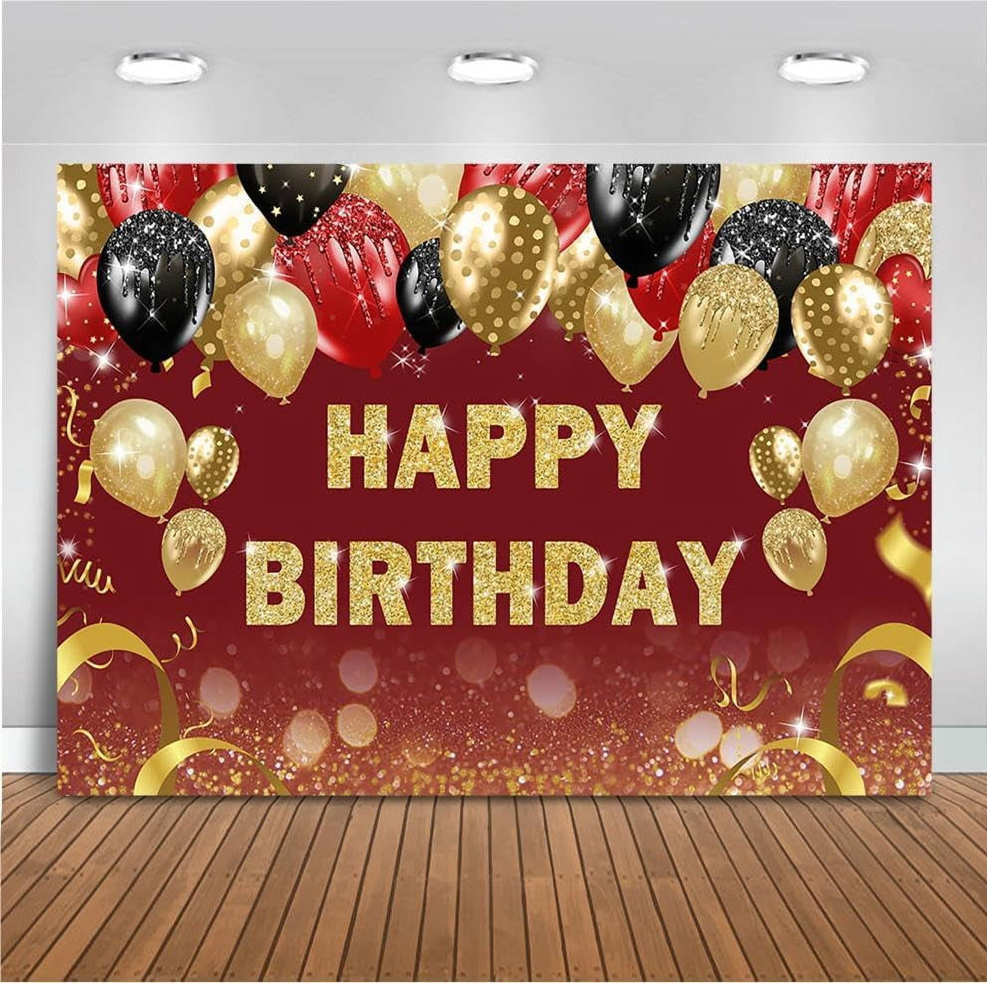 Custom Red Gold Birthday Backdrop Gold Red Black Balloons Men Happy ...