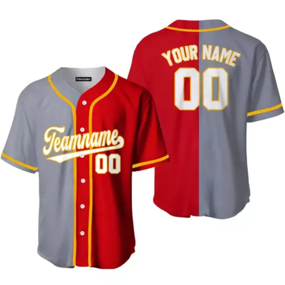 Custom Red Gold Gray Split Fashion Baseball Jerseys For Men & Women ...