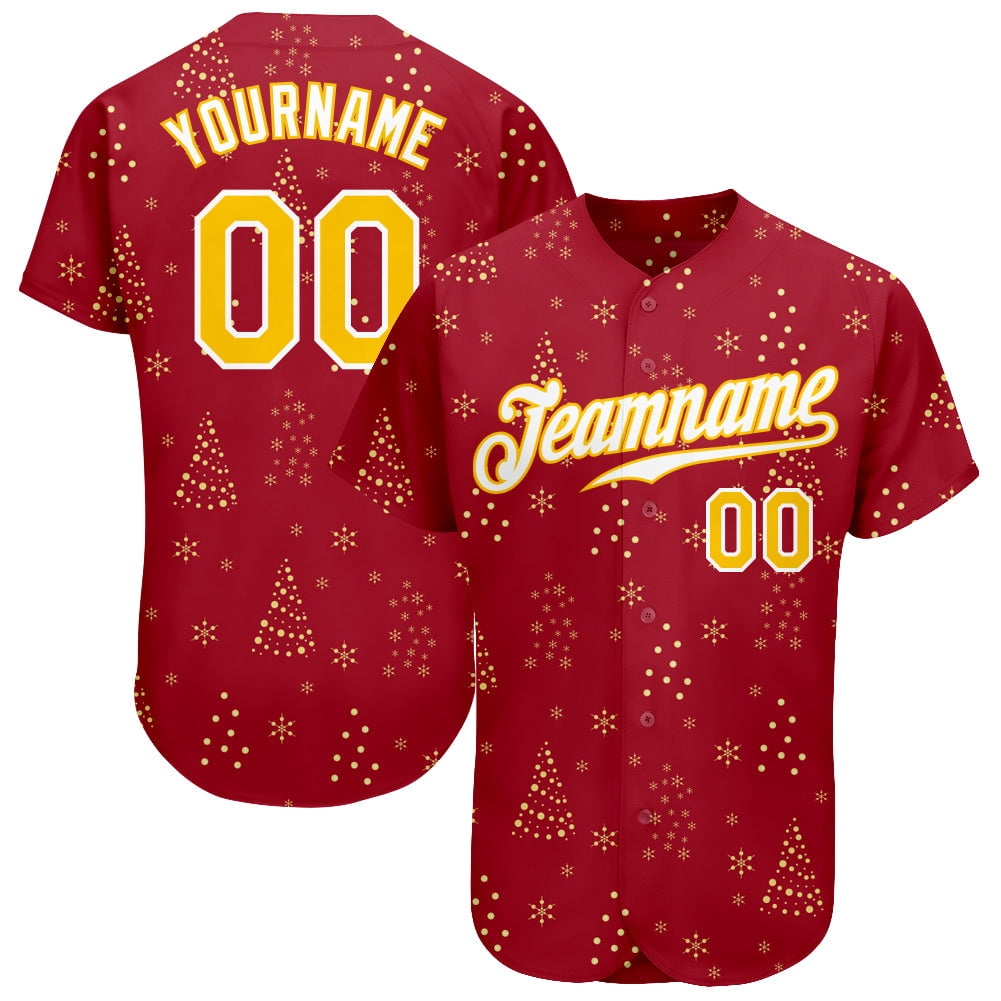 Custom Red Gold-White Christmas 3D Authentic Baseball Jersey - Hot Sale ...