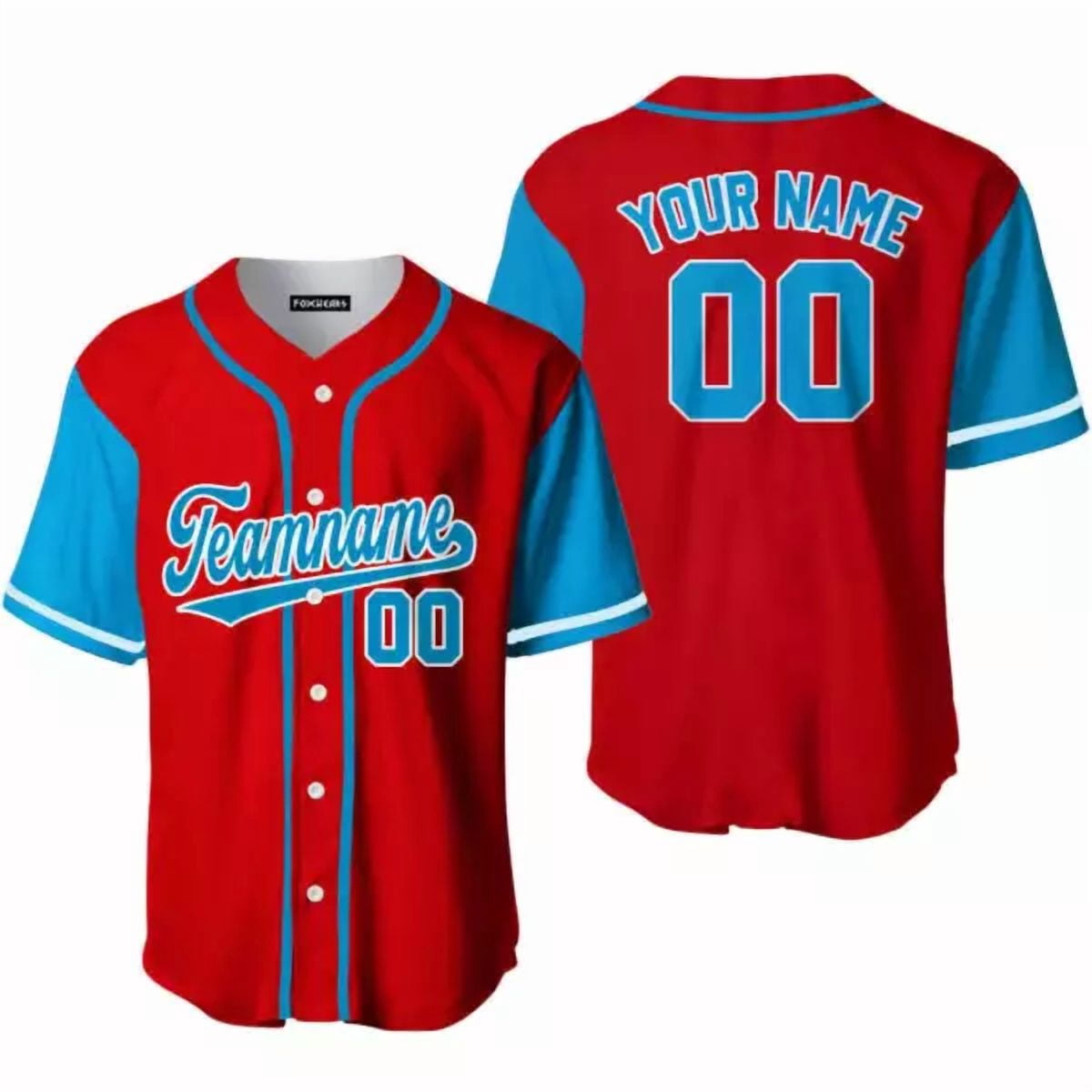 Custom Red Light Blue Raglan White Baseball Jerseys For Men & Women ...