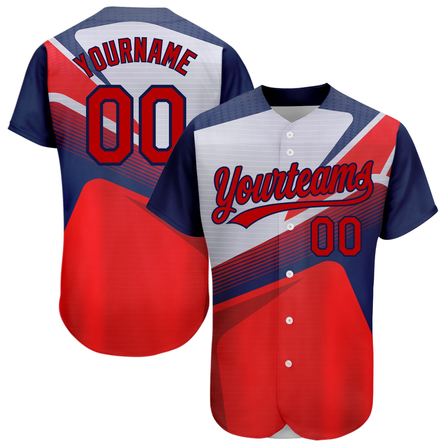 Custom Red Navy 3D Pattern Design Abstract Sport Authentic Baseball ...