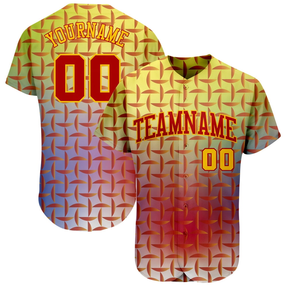 Custom Red Red-Gold 3D Pattern Design Authentic Baseball Jersey - Hot ...