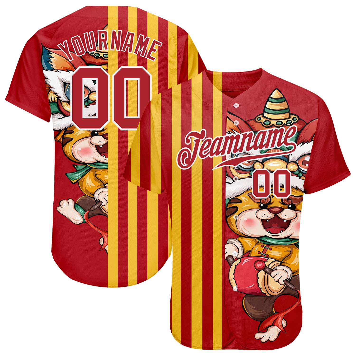 Custom Red Red-White 3D Pattern Design Cute Tiger Authentic Baseball ...