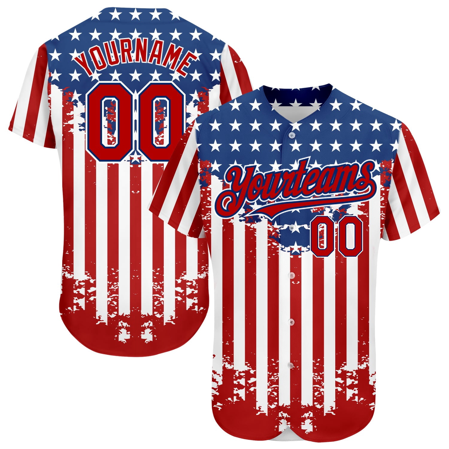 Custom Red Royal-White 3D American Flag Authentic Baseball Jersey - Hot ...