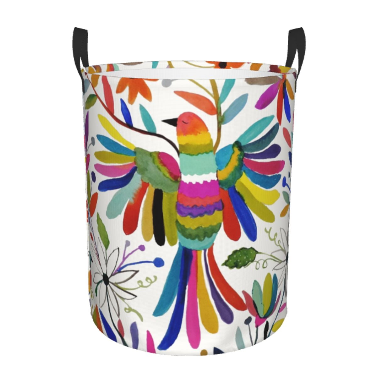 Custom Red White Mexican Flowers Laundry Basket Collapsible Textile ...