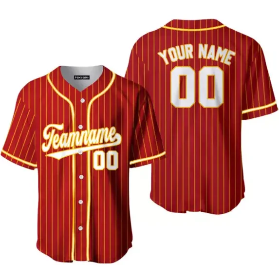 Custom Red White Pinstripe Yellow White Baseball Jerseys For Men ...