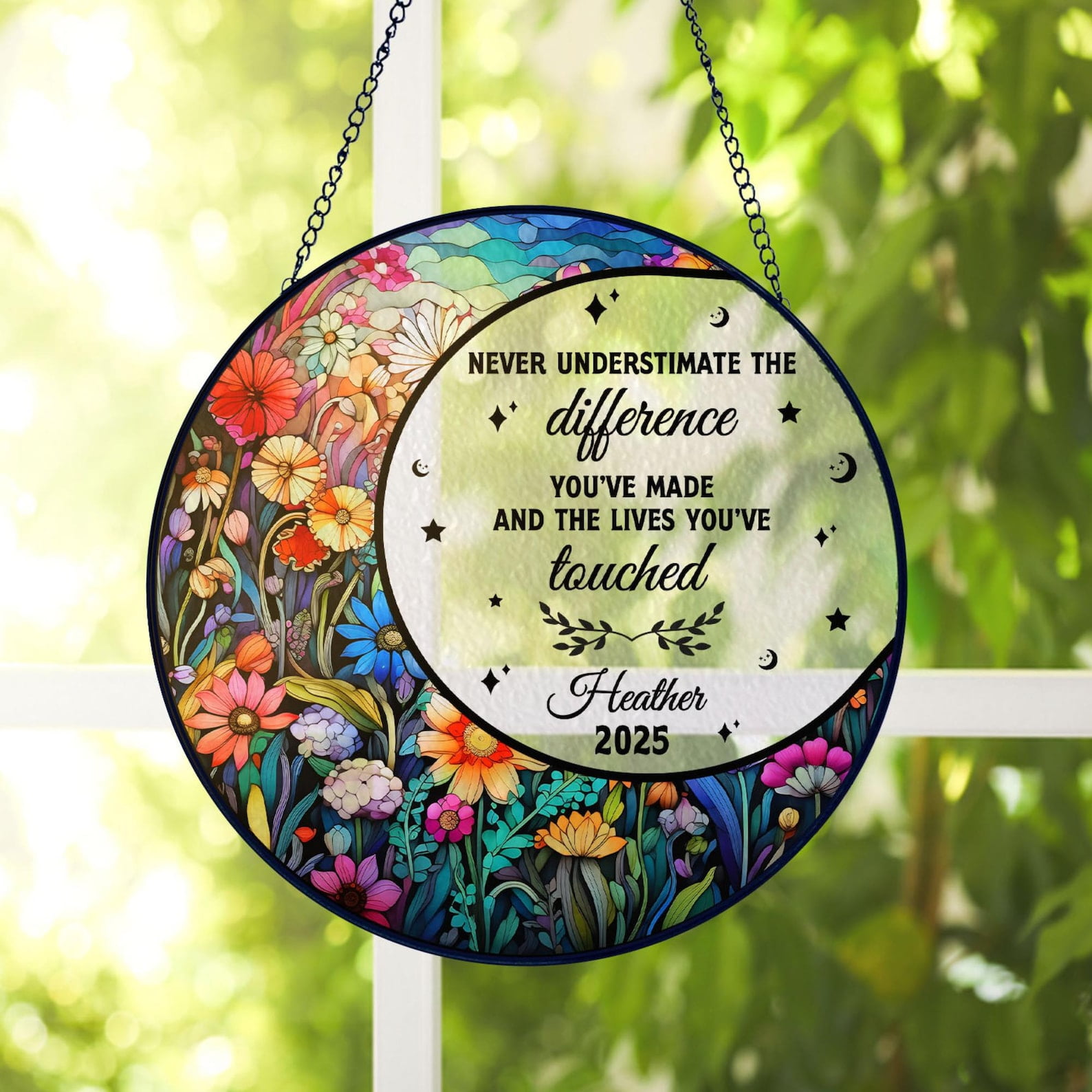 Custom Retirement Glass Suncatcher, Personalized Floral Retirement ...