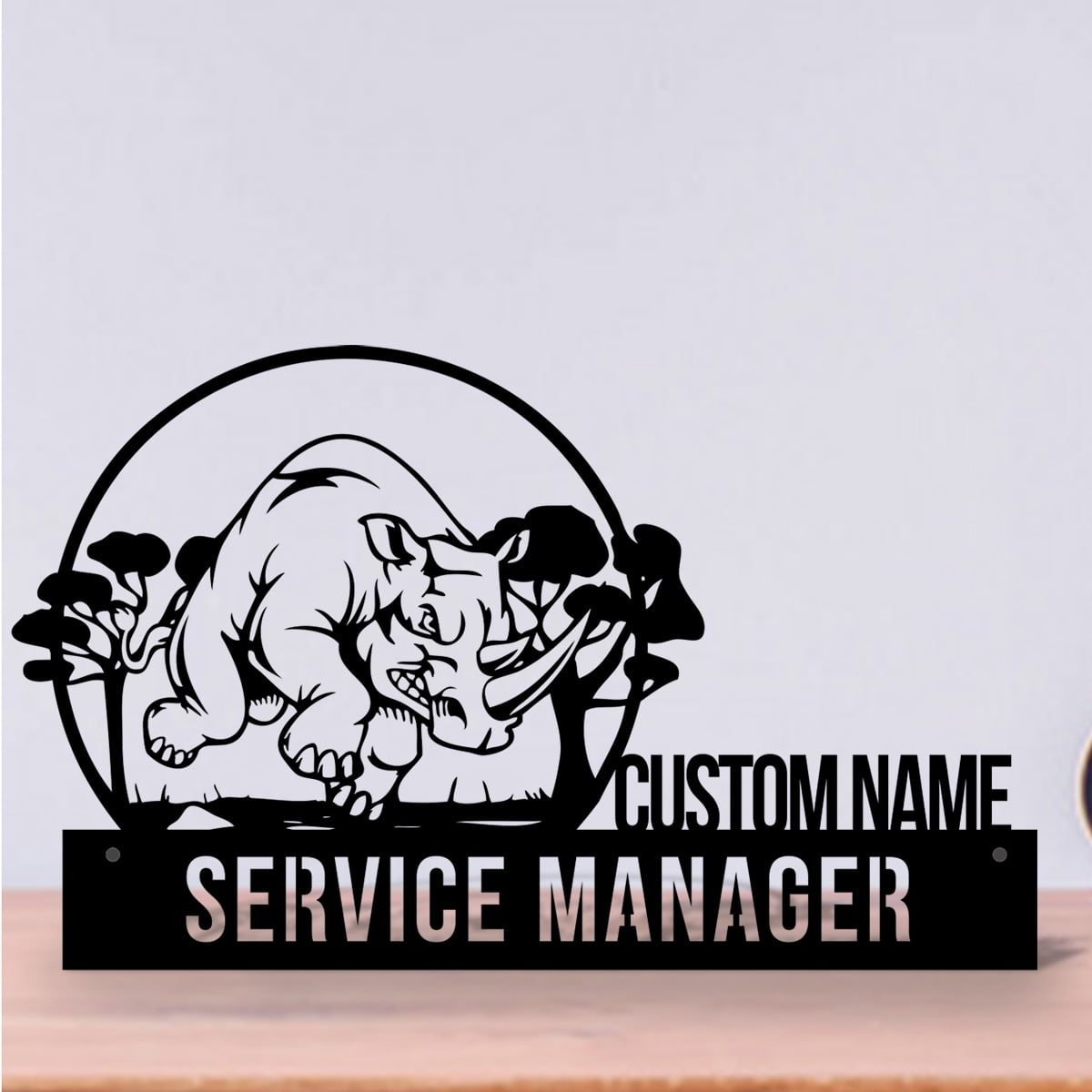 Custom Rhino Desk Name Plate Wedge, Personalized Nameplate Rhinoceros ...