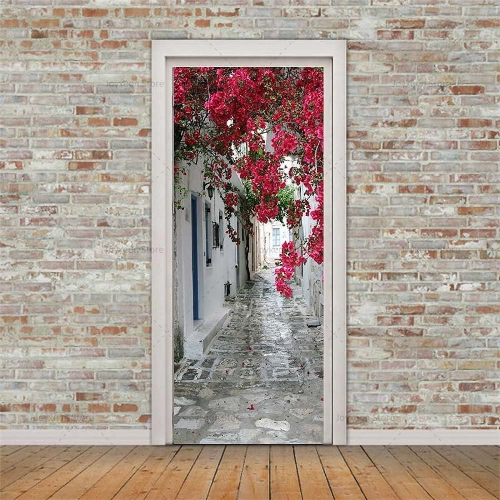 Custom Romantic 3D Rose Door Stickers Flower Waterproof Wallpaper PVC ...