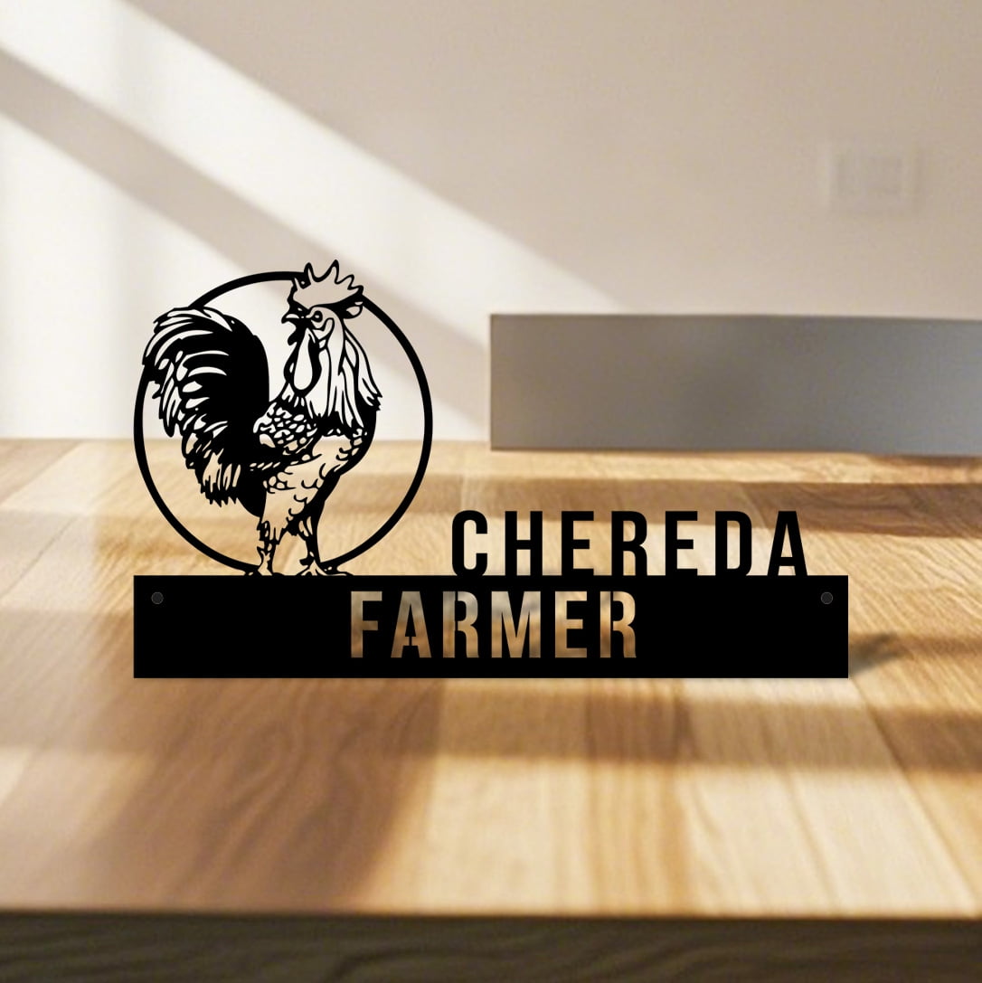 Custom Rooster Farmer Desk Name Plate, Rooster Farmer Metal Nameplate ...
