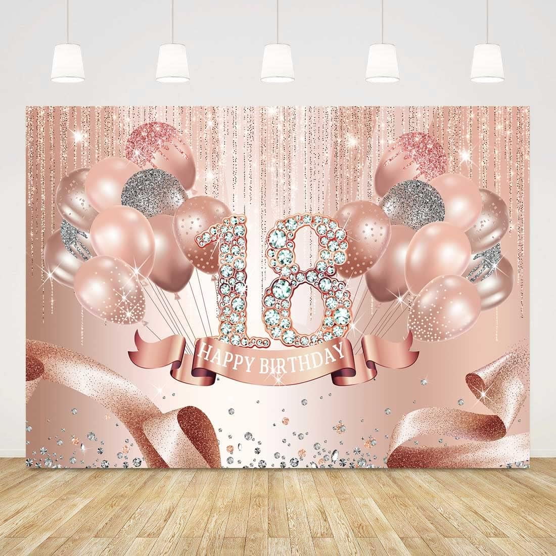 Custom Rose Gold Happy 18th Birthday Backdrop Decorations for Girls ...
