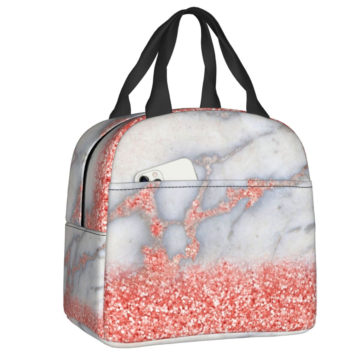 Custom Rosegold Glitter Pink Sparkle Faux Marble Lunch Bag Women ...