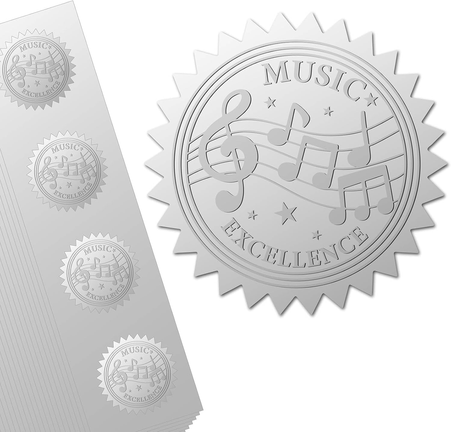 Custom Round Silver Foil Embossed Picture Stickers Self Adhesive Award ...