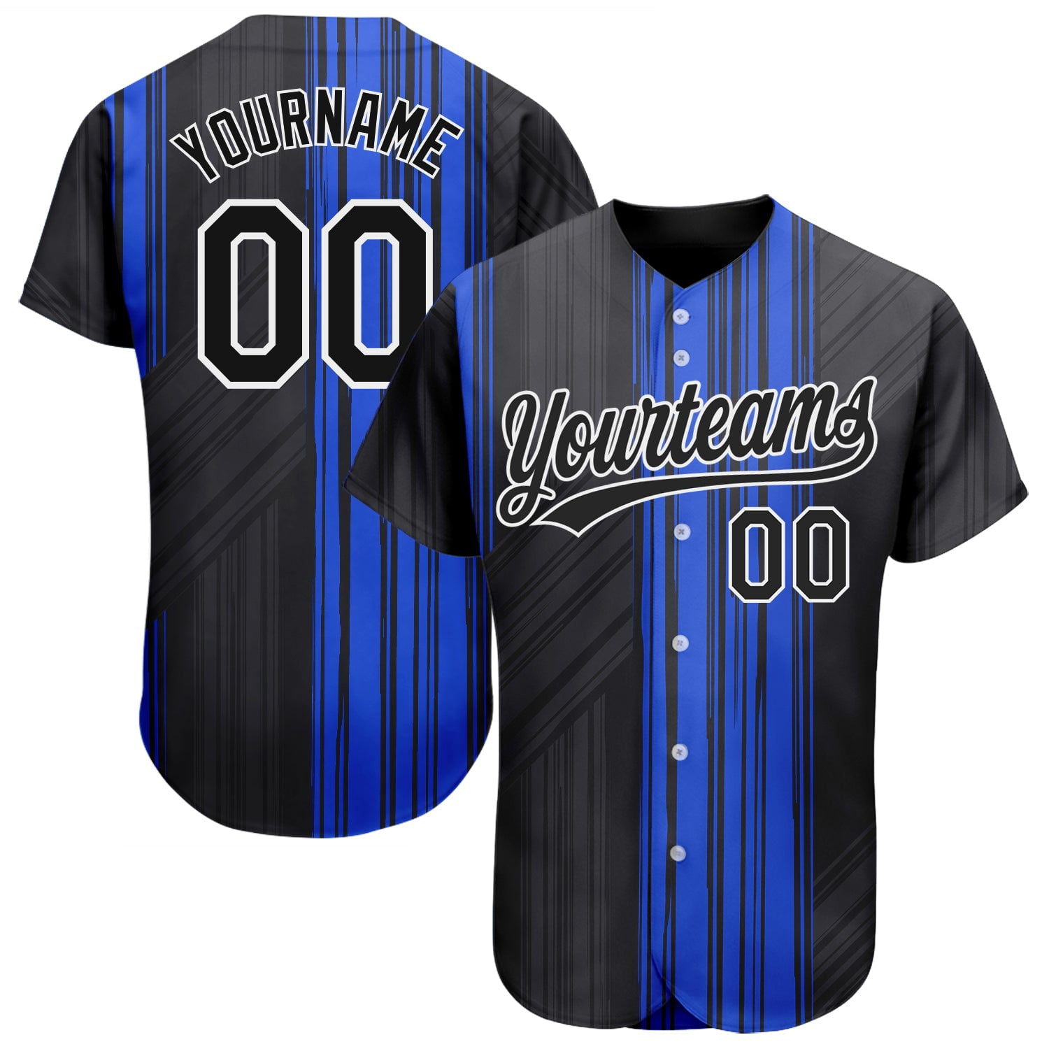 Custom Royal Black-White 3D Pattern Design Authentic Baseball Jersey ...