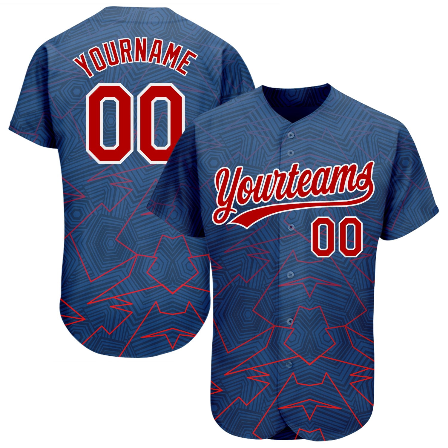 Custom Royal Red-White 3D Pattern Design Authentic Baseball Jersey ...