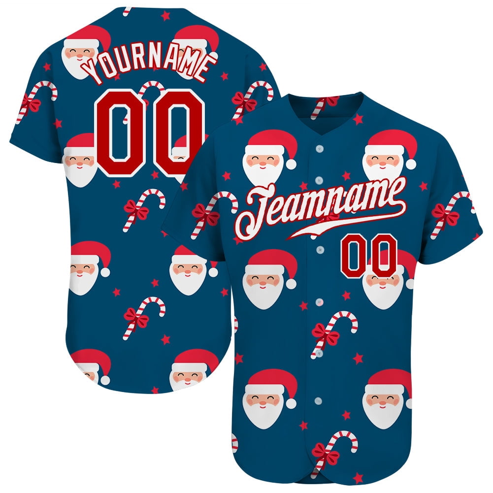Custom Royal Red-White Christmas 3D Authentic Baseball Jersey - Hot ...