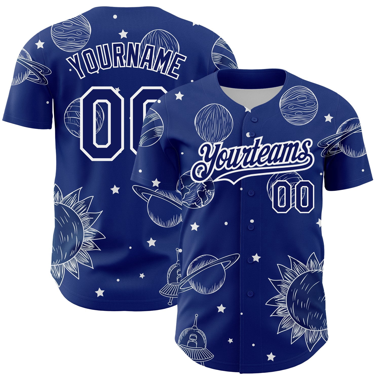 Custom Royal White 3D Pattern Design Planets Authentic Baseball Jersey ...