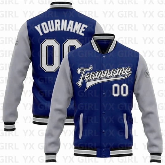Custom Royal White Black-Gray Bomber Full-Snap Varsity Letterman Two ...