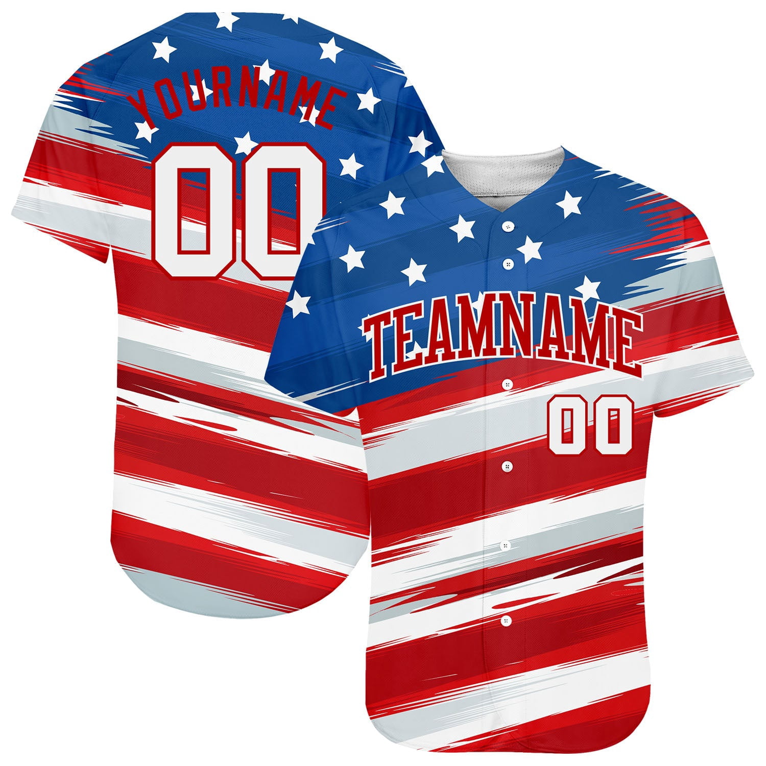 Custom Royal White-Red 3D American Flag Authentic Baseball Jersey - Hot ...