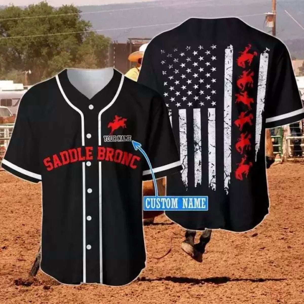 Custom Saddle Bronc Line Flag Baseball Tee Jersey Shirts 3D For Men ...