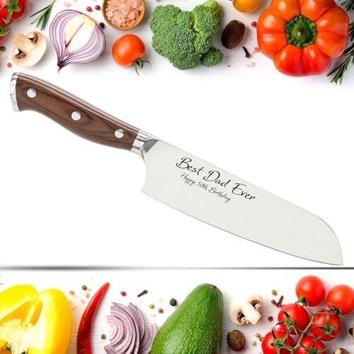 Custom Santoku Stainless Kitchen 8-inch Knife with Sheath and Box ...
