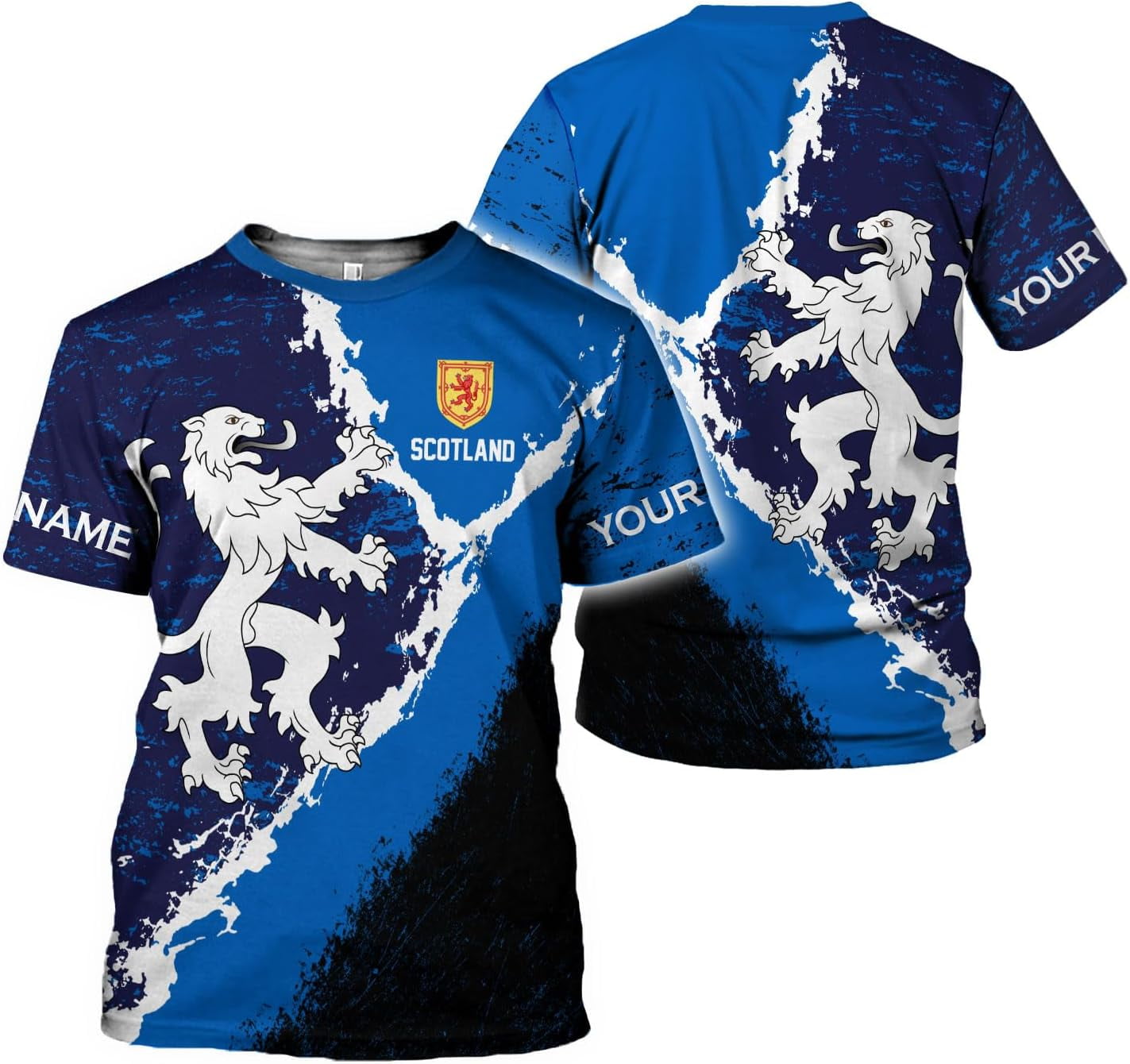 Custom Scotland Shirts for Men Scottish Rampant Lion Scotland Coat of Arms Banner T-Shirt Lion ...