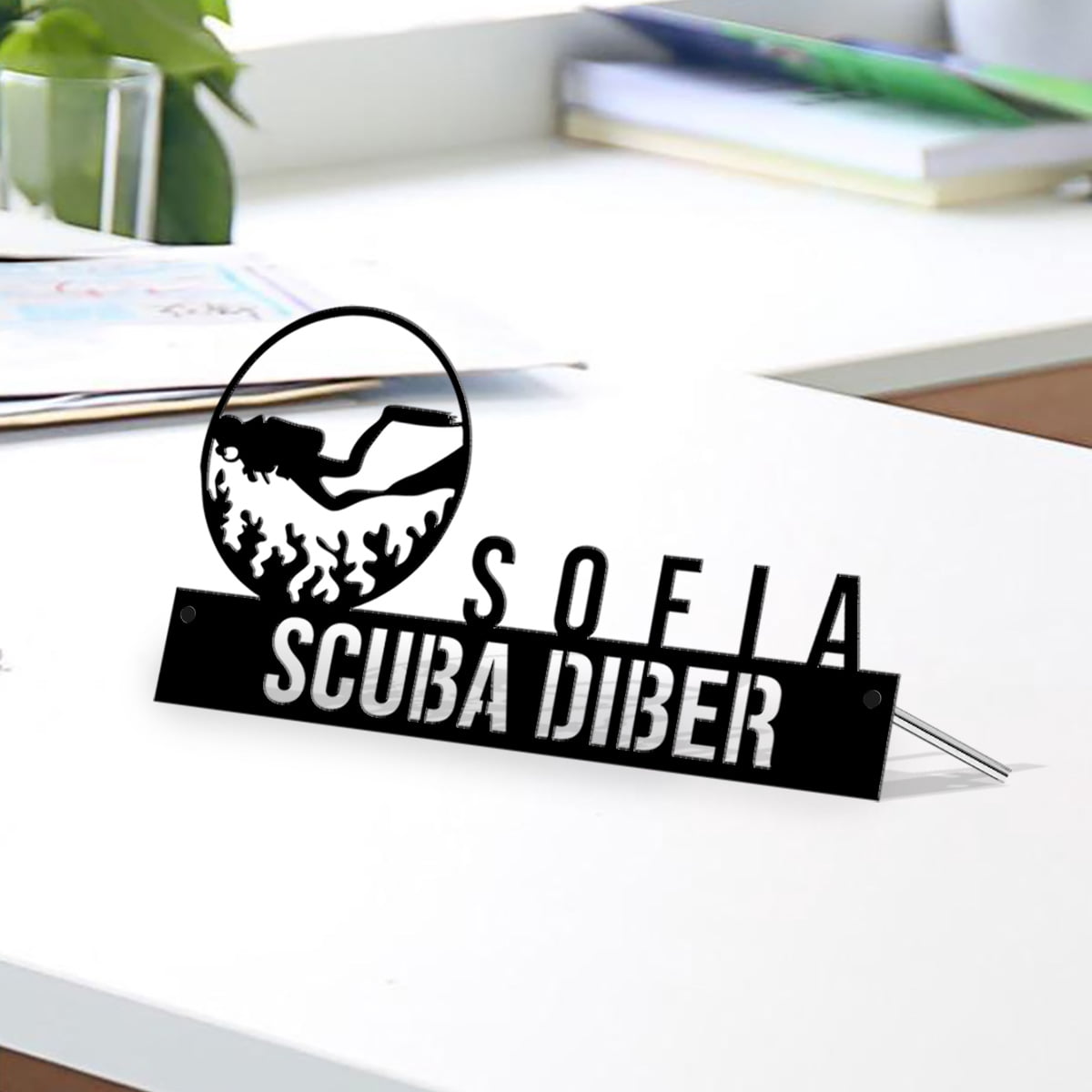 Custom Scuba Diver Desk Name Plate, Scuba Diver Metal Nameplate For ...
