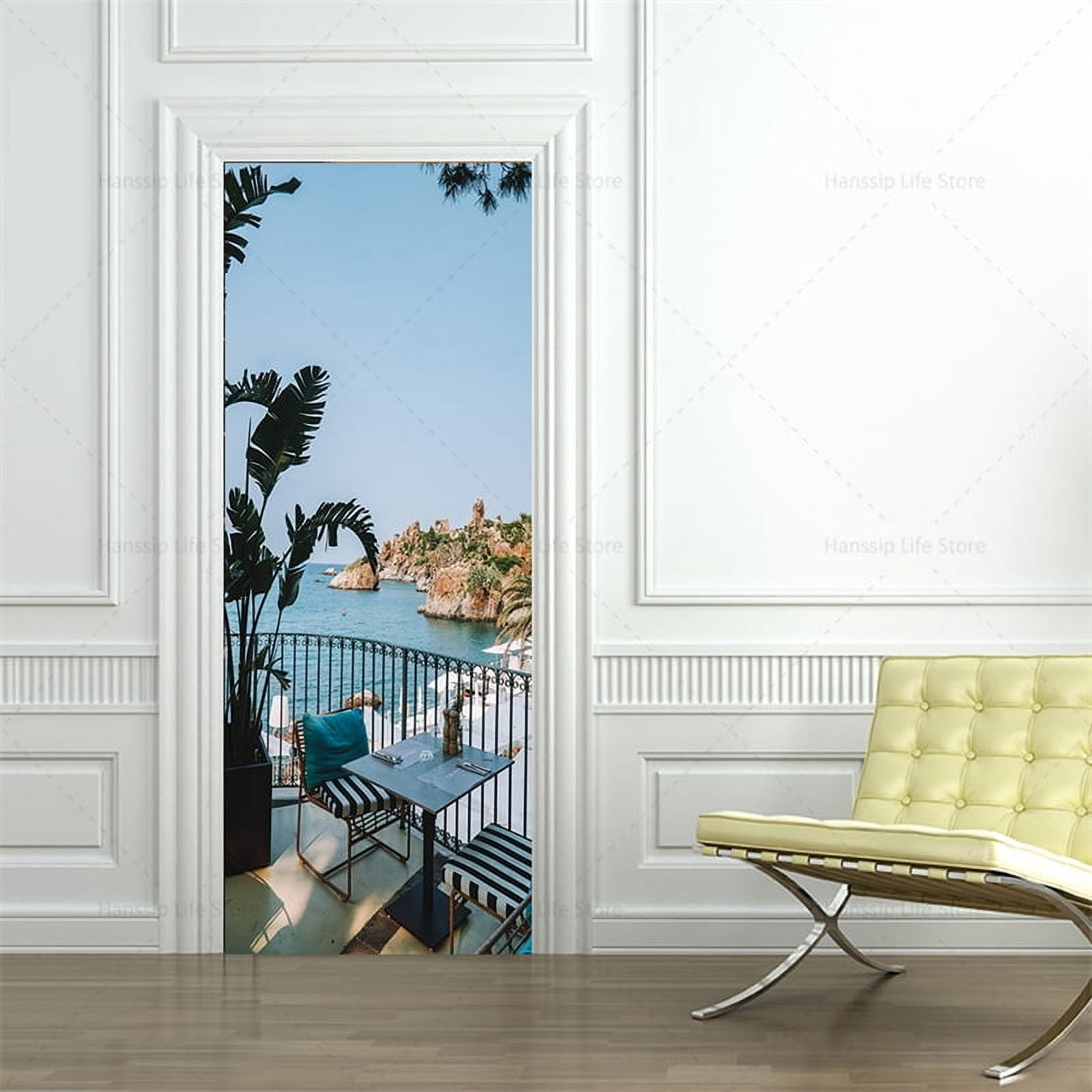 Custom Sea Scenery 3d Door Sticker Nature Green Plant Wallpaper PVC ...